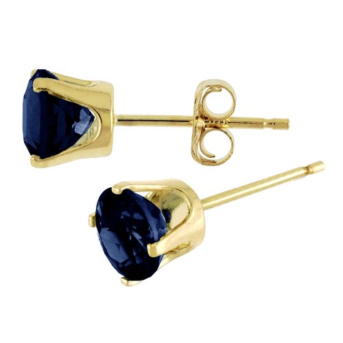 1 Carat Total Weight Natural Round Sapphire Stud Earrings Set in 14k Yellow Gold