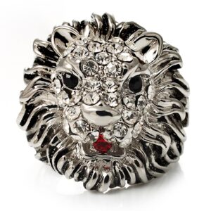 avalaya statement rhodium plated crystal 'lion' ring - size 9