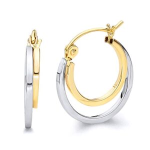 14k real two tone gold 4mm thickness double hoop earrings (16 x 16 mm)