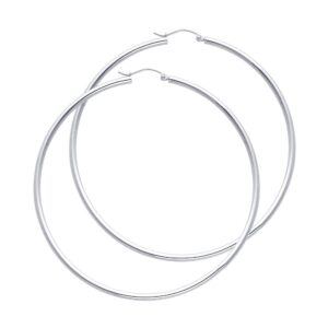 14k real white gold 2mm thickness hinged hoop earrings (65 x 65 mm)