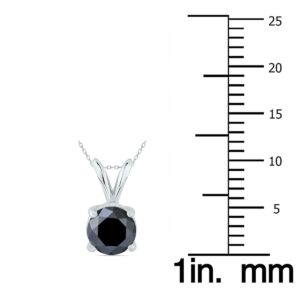 SZUL 1 1/2 Carat TW Round Black Diamond Solitaire Pendant in 14K White Gold