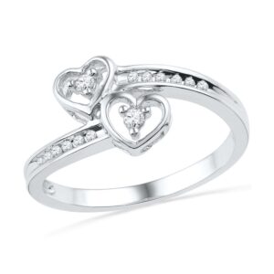 dgold sterling silver round diamond double heart promise ring (1/10 cttw)