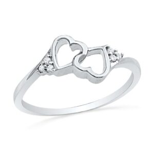 dgold sterling silver round diamond double heart ring (0.03 cttw)