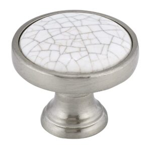 richelieu hardware bp4418195304 cherbourg collection 1 1/8 in (28.6 mm) crackle white and brushed nickel eclectic cabinet knob crackle white, brushed nickel finish