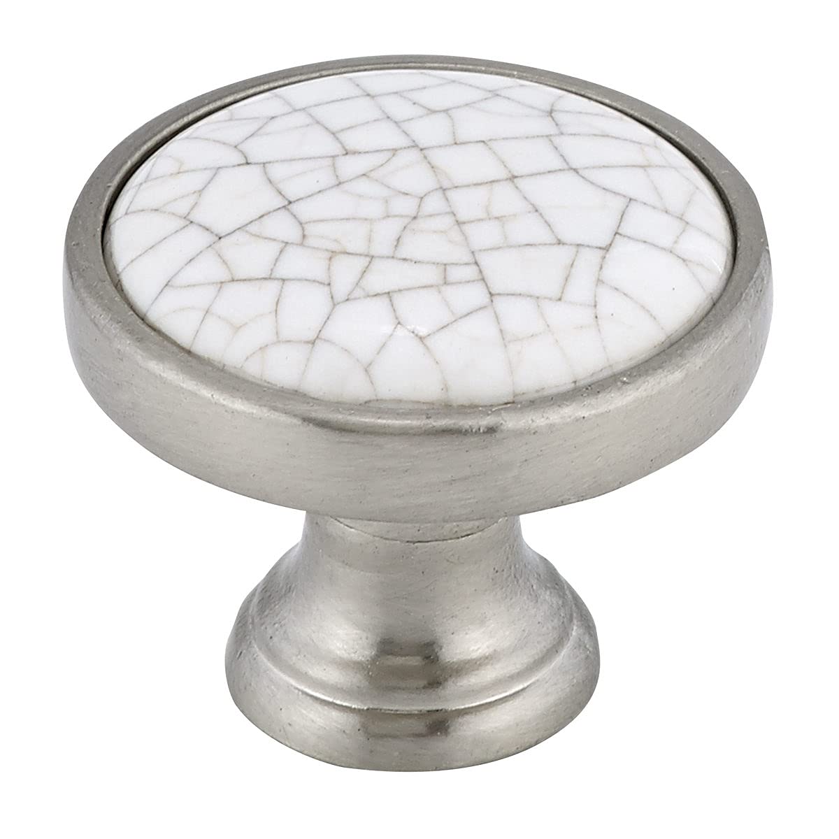 Richelieu Hardware BP4418195304 Cherbourg Collection 1 1/8 in (28.6 mm) Crackle White and Brushed Nickel Eclectic Cabinet Knob Crackle White, Brushed Nickel Finish