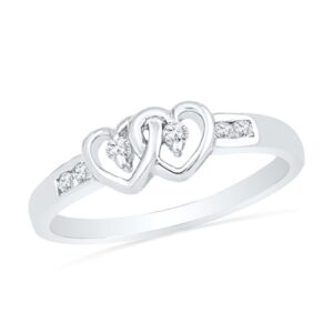 dgold sterling silver round diamond double heart ring (0.08 cttw)