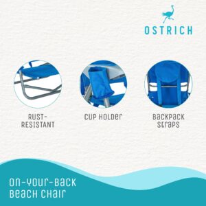 Ostrich On-Your-Back Lightweight Beach Reclining Lounge Lawn Chair with Backpack Straps, Outdoor Furniture for Pool, Camping, Patio, or Backyard, Blue