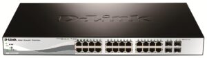 d-link poe+ switch, 24 28 port fast ethernet managed web smart 2 gigabit base-t and 2 gigabit combo base-t/sfp ports (des-1210-28p),black / white