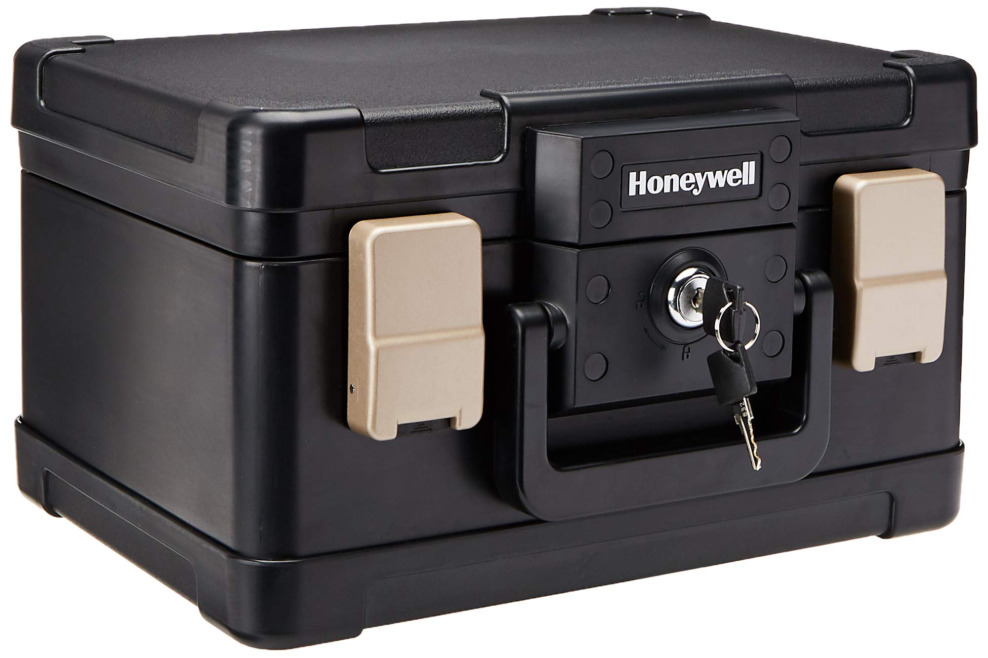 Honeywell Safes & Door Locks - Fireproof & Waterproof Small Safe Box Chest for Home - Fits Folded Letter Size Documents - Strong ABS Plastic - Document Box with Key Lock System - 0.15 CU, Black, 1102