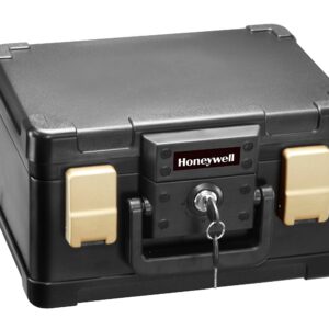 Honeywell Safes & Door Locks - Fireproof & Waterproof Small Safe Box Chest for Home - Fits Folded Letter Size Documents - Strong ABS Plastic - Document Box with Key Lock System - 0.15 CU, Black, 1102