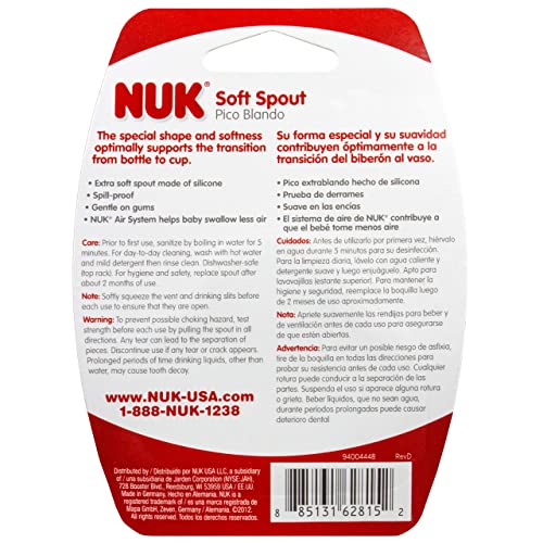 NUK Replacement Silicone Spout for NUK Active and Learner Cups and NUK Bottles, Clear