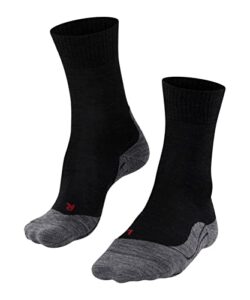 falke women's tk5 wander hiking socks, crew length, light padding, athletic sock, breathable quick dry, merino wool, black (black-mix 3010), 5-6, 1 pair