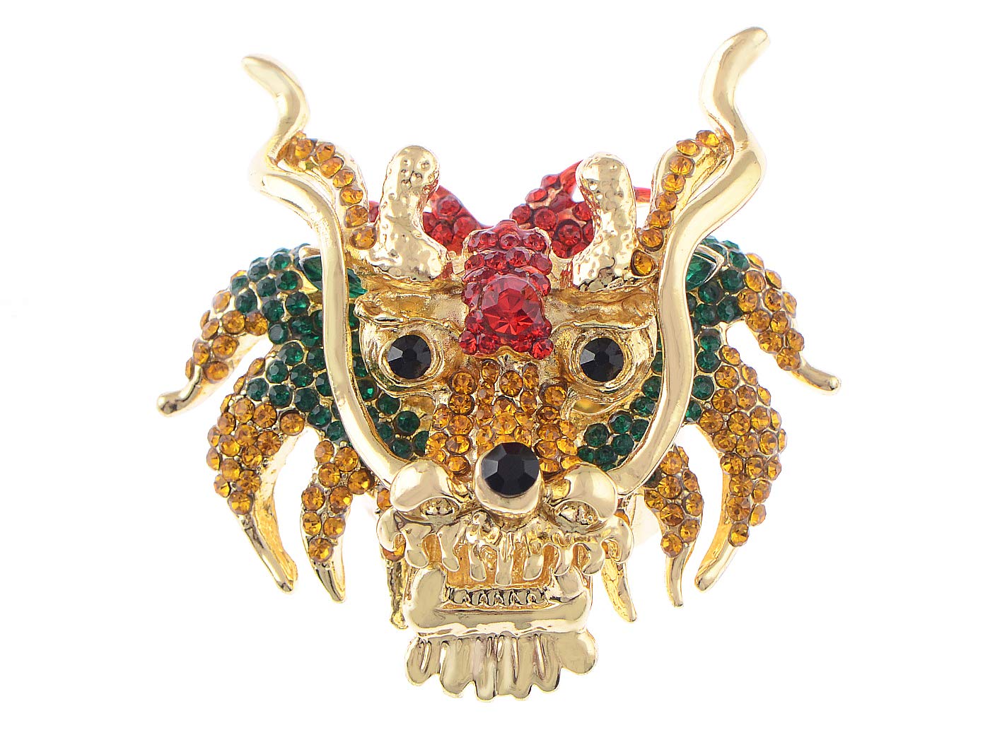 Alilang Multicolor Rhinestone Crystal Lunar New Year Chinese Zodiac Eastern Dragon Lion Head Ring