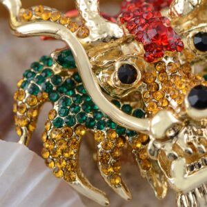 Alilang Multicolor Rhinestone Crystal Lunar New Year Chinese Zodiac Eastern Dragon Lion Head Ring