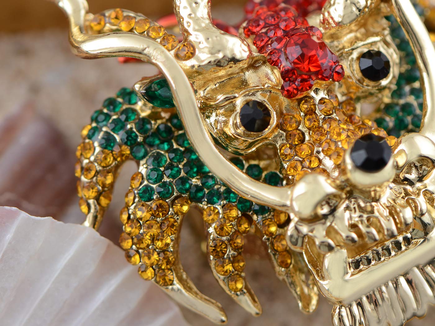 Alilang Multicolor Rhinestone Crystal Lunar New Year Chinese Zodiac Eastern Dragon Lion Head Ring