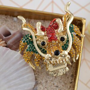 Alilang Multicolor Rhinestone Crystal Lunar New Year Chinese Zodiac Eastern Dragon Lion Head Ring