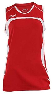 asics women's ace jersey (large, red/white)