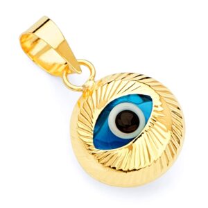 14k real yellow gold evil eye fluted charm pendant