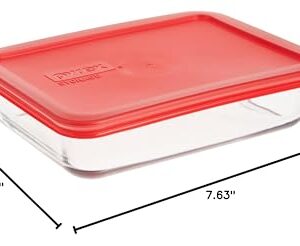 Pyrex 3-Cup Single Rectangular Food Storage Container with Lid, Non-Toxic, BPA-Free Lid, Tempered Non-Pourous Glass, Microwave, Dishwasher, Freezer and Oven Safe, Red