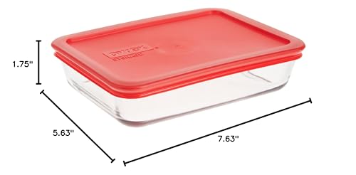 Pyrex 3-Cup Single Rectangular Food Storage Container with Lid, Non-Toxic, BPA-Free Lid, Tempered Non-Pourous Glass, Microwave, Dishwasher, Freezer and Oven Safe, Red