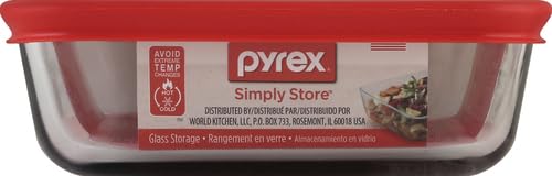 Pyrex 3-Cup Single Rectangular Food Storage Container with Lid, Non-Toxic, BPA-Free Lid, Tempered Non-Pourous Glass, Microwave, Dishwasher, Freezer and Oven Safe, Red