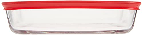 Pyrex 3-Cup Single Rectangular Food Storage Container with Lid, Non-Toxic, BPA-Free Lid, Tempered Non-Pourous Glass, Microwave, Dishwasher, Freezer and Oven Safe, Red