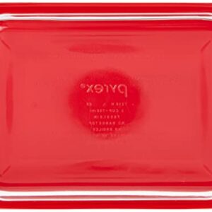 Pyrex 3-Cup Single Rectangular Food Storage Container with Lid, Non-Toxic, BPA-Free Lid, Tempered Non-Pourous Glass, Microwave, Dishwasher, Freezer and Oven Safe, Red