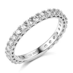 14k white gold solid semi-eternity wedding band - size 8.5