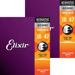 elixir nanoweb extra light acoustic guitar strings 2-pack