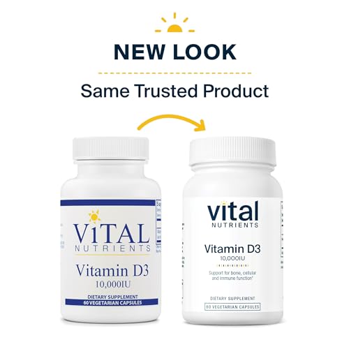 Vital Nutrients Vitamin D 10000 IU | Vitamin D3 Supplement | Healthy Bones, Teeth, Muscles*| Cellular & Immune Function | Calcium Absorption | Gluten, Dairy and Soy Free | 60 Capsules