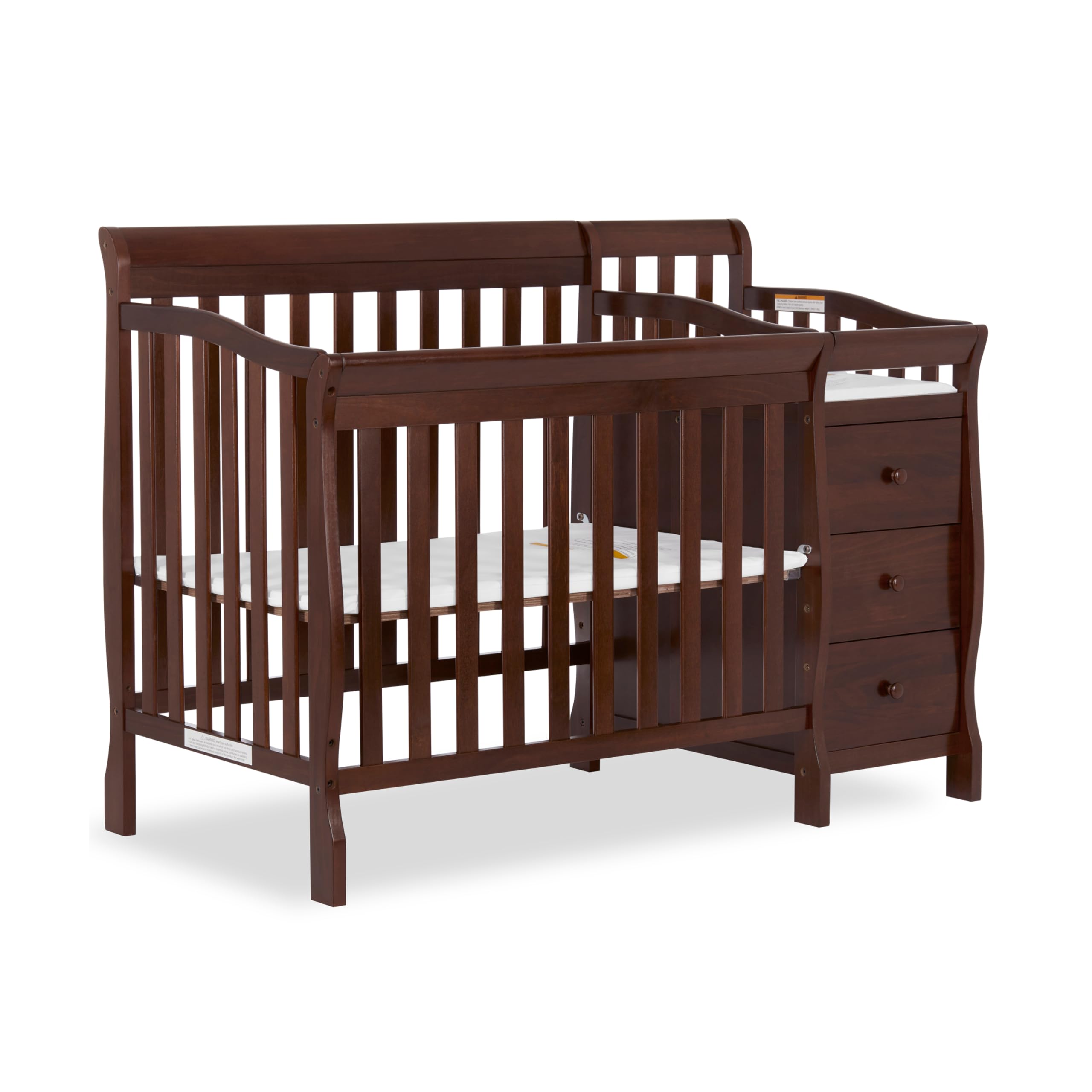 Dream On Me Jayden 4-in-1 Mini Convertible Crib And Changer in Espresso, Greenguard Gold Certified, Non-Toxic Finish, New Zealand Pinewood, 1" Mattress Pad