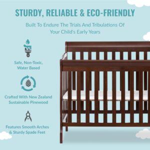 Dream On Me Jayden 4-in-1 Mini Convertible Crib And Changer in Espresso, Greenguard Gold Certified, Non-Toxic Finish, New Zealand Pinewood, 1" Mattress Pad