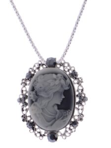 alilang gunmetal tone grey crystal rhinestones cameo lady victorian maiden pendant necklace