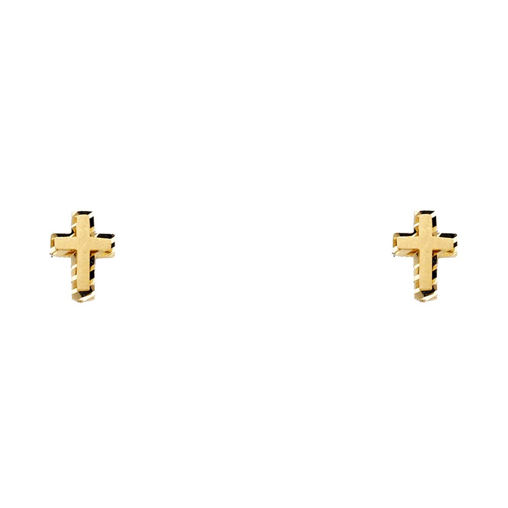 14k Yellow Gold Cross Stud Earrings with Screw Back