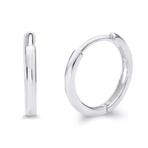 14k real white gold 2mm thickness hoop huggie earrings (11 x 11 mm)