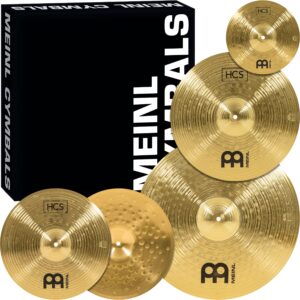 meinl cymbal set box pack with 14” hihats, 20” ride, 16” crash, plus a free 10” splash – hcs traditional finish brass – made in germany, 2-year warranty (hcs141620+10)