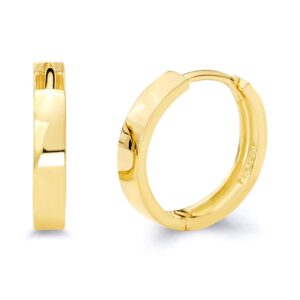 14k real yellow gold 3mm thickness hoop huggie earrings (14 x 14 mm)