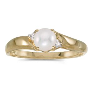 direct-jewelry 10k yellow gold freshwater cultured pearl and diamond ring (size 11)