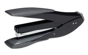 rexel easy touch low force stapler, 30 sheet capacity, flat clinch stapling, full strip, includes staples, metal body, black/grey, 2102550