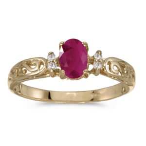 direct-jewelry 10k yellow gold oval ruby and diamond ring (size 9)