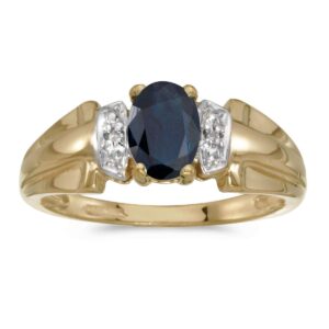 direct-jewelry 14k yellow gold oval sapphire and diamond ring (size 6.5)