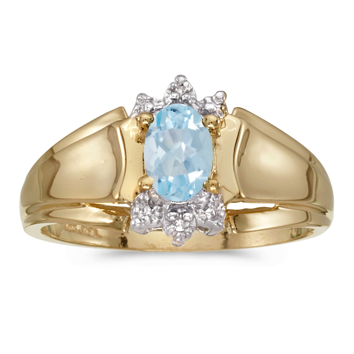 Direct-Jewelry 10k Yellow Gold Oval Aquamarine And Diamond Ring (Size 7)