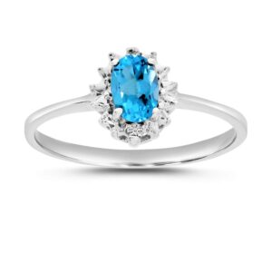 direct-jewelry 14k white gold oval blue topaz and diamond ring (size 9)