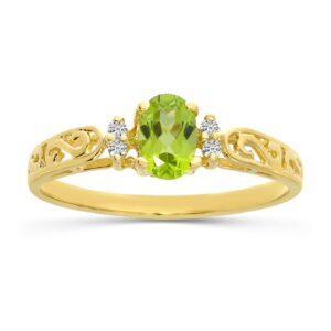 direct-jewelry 10k yellow gold oval peridot and diamond ring (size 6)