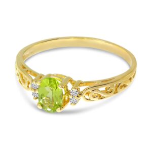 Direct-Jewelry 10k Yellow Gold Oval Peridot And Diamond Ring (Size 6)