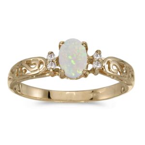 direct-jewelry 10k yellow gold oval opal and diamond ring (size 9)