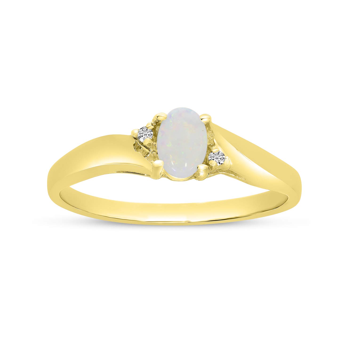 Direct-Jewelry 14k Yellow Gold Oval Opal And Diamond Ring (Size 6)