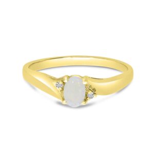 Direct-Jewelry 14k Yellow Gold Oval Opal And Diamond Ring (Size 6)