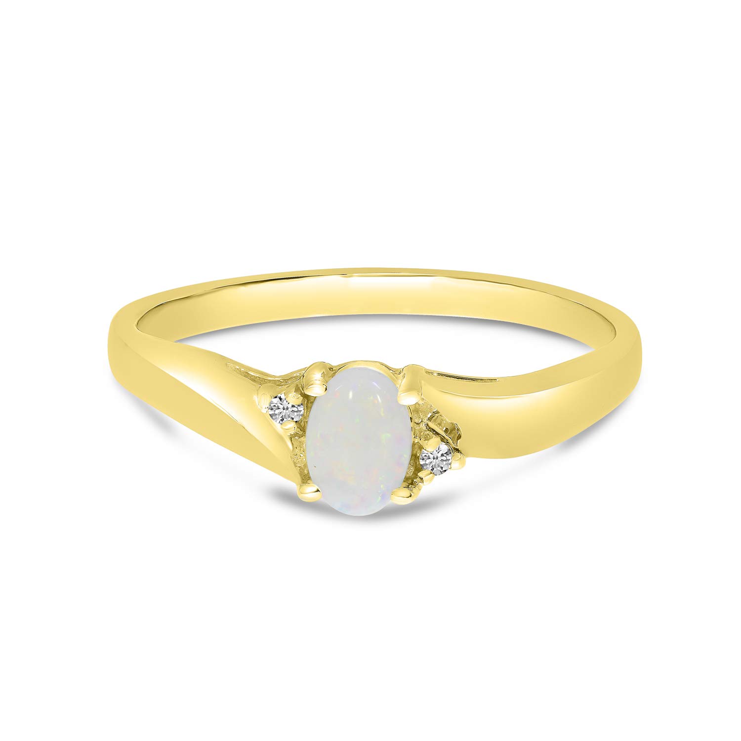 Direct-Jewelry 14k Yellow Gold Oval Opal And Diamond Ring (Size 6)