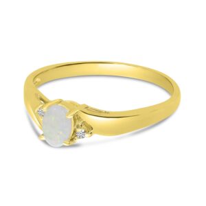 Direct-Jewelry 14k Yellow Gold Oval Opal And Diamond Ring (Size 6)